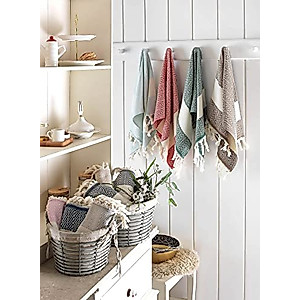 sea me at home 2 Pack Decorative Turkish Hand Towels for Bathroom with Bohemian Design, Dish Towels for Kitchen 100% Turkish Cotton Farmhouse Boho Kitchen Tea Towel Set, 14 x 29 Inches (Black)