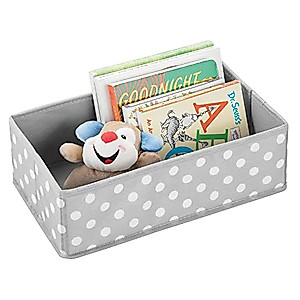 mDesign Fabric Drawer Organizer Bins, Kids/Baby Nursery Dresser, Closet, Shelf, Playroom Organization, Hold Clothes, Toys, Diapers, Bibs, Blankets, 6 Pack - Gray/White Polka Dot