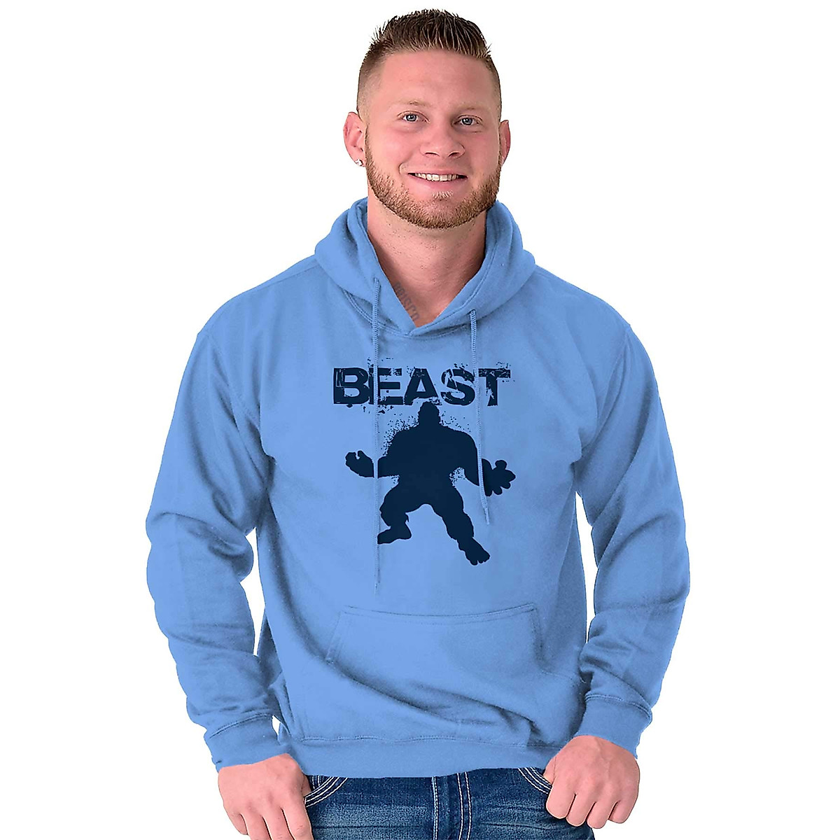 Brisco Brands Beast Gym Fitness Meathead Hoodie Hooded Sweatshirt Men Carolina Blue