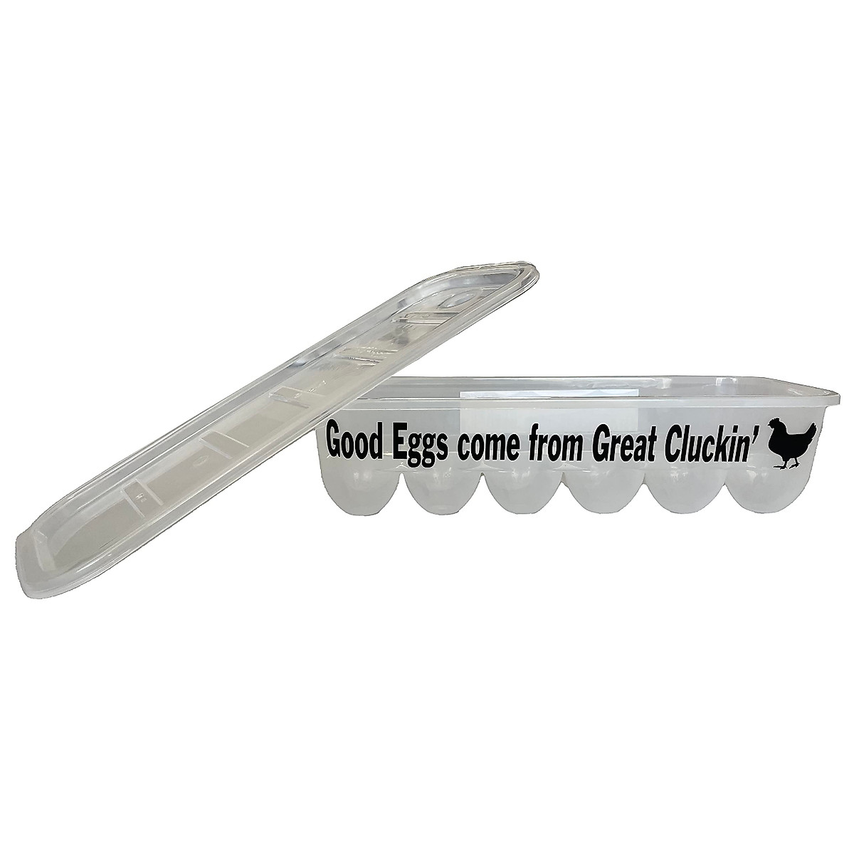 Plastic Egg Storage Containers with Lids and Custom Messages designed to make you smile! Great Gift! (Good Eggs come from Great Cluckin')