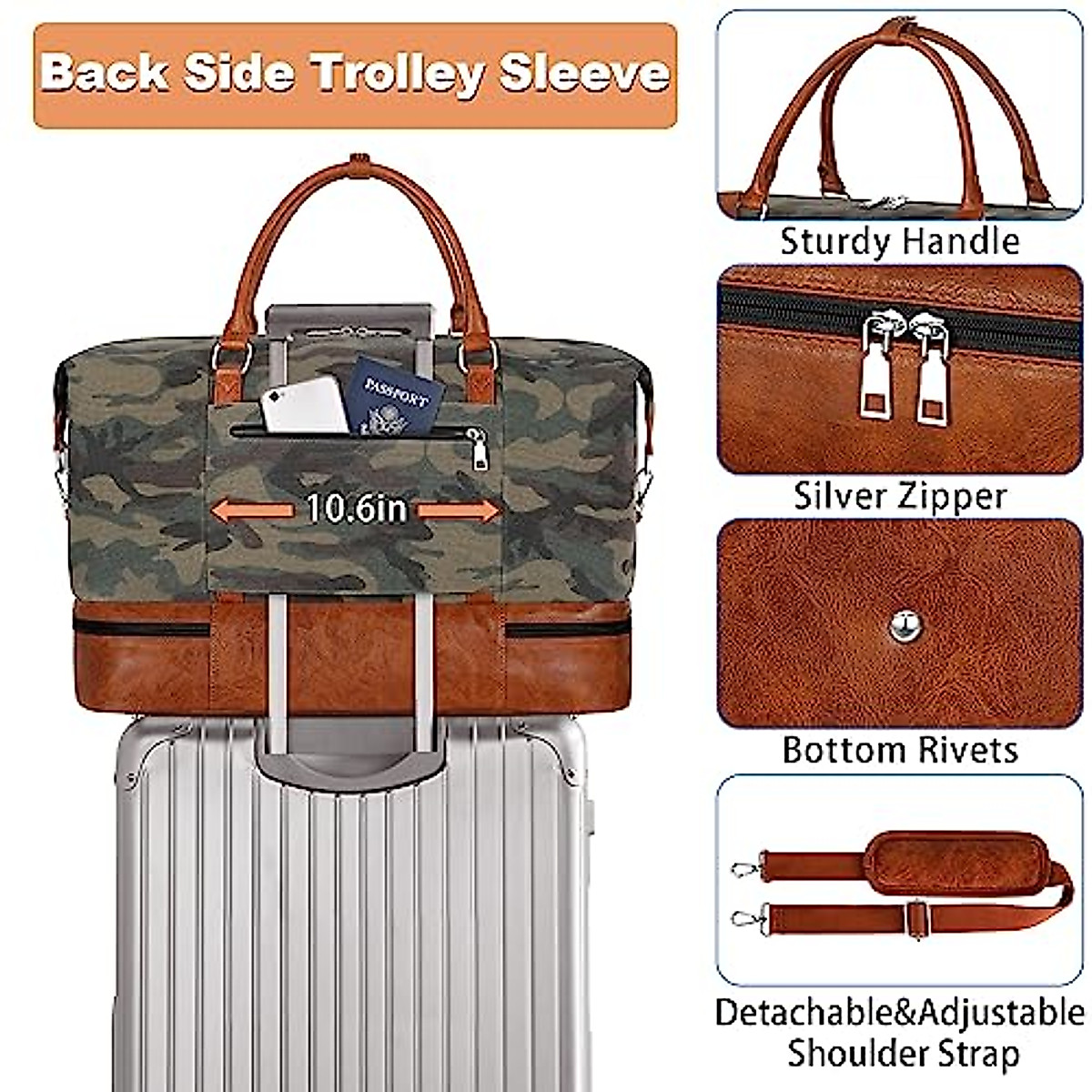 Travel Weekender Overnight Bags for Women - Large Weekender Bag with Waterproof Shoes Compartment Toiletry Bag Carry On Duffel Bag for Women Men 3Pcs Set