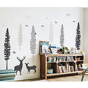 TIMBER ARTBOX Woodland Nursery Decor – Dreamy Forest Theme Pine Tree Wall Decals with Animals, Deers & Owl – Cute Baby Boy Girl Kids Wall Stickers for Playroom, Bedroom, Classroom & Daycare
