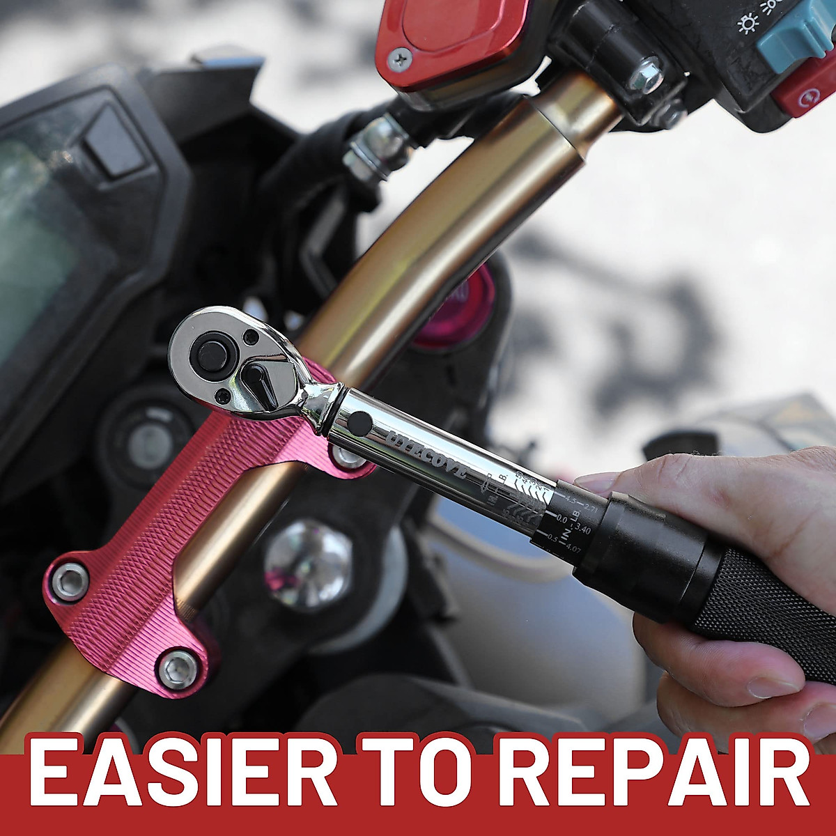 UYECOVE 1/4 Inch Drive Torque Wrench Set 2-20 Nm, 13Pcs Bike Torque Wrench, Bicycle Torque Wrench & MTB Tool Kit, with Allen Hex, Torx Sockets, Extension Bar, Red