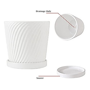 Ton Sin Plant Pots,White 6 Inch Flower Pots for Plants,Ceramic Planter with Drainage Holes,Indoor Planter Pots with Saucer,Outdoor Garden Pots (White, 4 Pack)