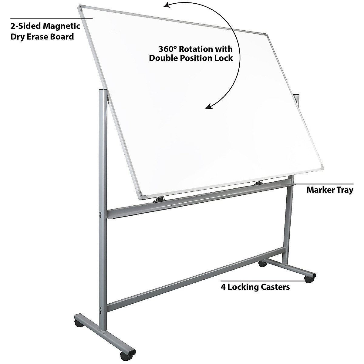 WorkPro® Double-Sided Mobile Magnetic Dry-Erase Whiteboard Easel, 72" x 48", Aluminum Frame With Silver Finish