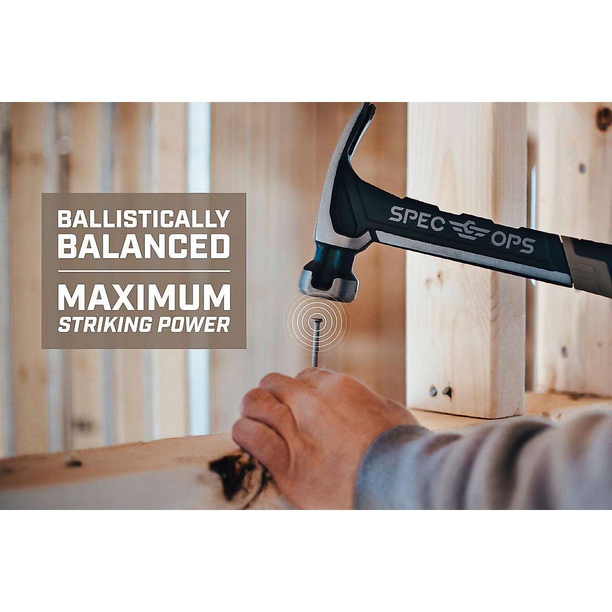 Spec Ops - SPEC-M22CF Tools Framing Hammer, 22 oz, Rip Claw, Milled Face, Shock-Absorbing Grip & Tools Folding Utility Knife with Fixed Blade, Includes 3 Extra Blades in Handle Storage