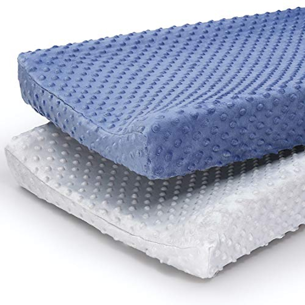 The Peanutshell Plush Minky Changing Pad Covers for Baby Boys or Girls | 2 Pack Set | Blue & Grey