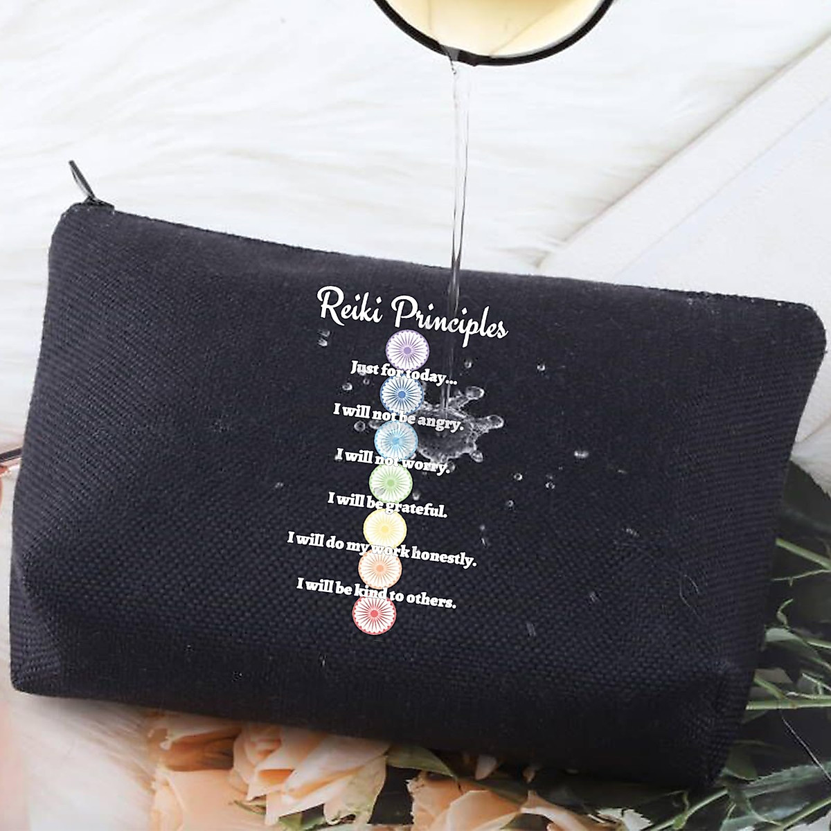 G2TUP Reiki Master Yoga Teacher Makeup Bag Just for Today Inspirational Spiritual Gifts Reiki Chakra Healing Zipper (Just for Today BLACK)