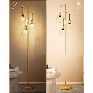 Lightdot 68IN Dimmable (Brightness Adjustable) Floor Lamp Diamond Cage Gold Tree Floor Lamps for Living Room 3000K Warm Soft Brightness LED Standing Lamp - E26 LED Bulb Included