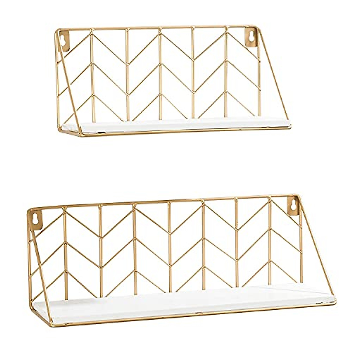 ROSE BLOOM Floating Shelves Wall Mounted Set of 2, Wood Storage Shelf with Metal Wire Basket for Bedroom, Living Room, Bathroom, Kitchen, Office, Arrow Design