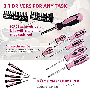 Pink Tool Set,ACOSEA 223-Piece Tool Sets for Women,Tool Kit with 13-Inch Wide Mouth Open Pink Tool Bag,The Basic Tool Set is Perfect for Home Maintenance (PINK)