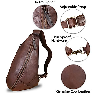 Genuine Leather Sling Bag Crossbody Motorcycle Bag Handmade Chest Bag Hiking Daypack Retro Shoulder Backpack Vintage (LightBrown)