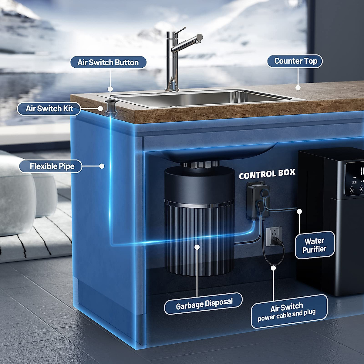 ANWOLL Garbage Disposal Air Switch Kit -Professional- Dual Outlet, Sink Top Waste Disposer On/Off, Garbage Disposal Button, Brass Made Cover, UL Listed