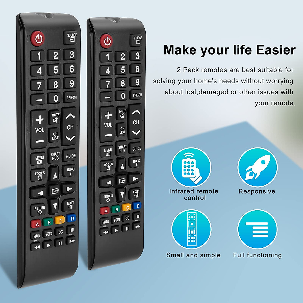 Oarrod 【Pack of 2】 Replacement Remote only for All Roku TVs, Compatible for TCL Roku/Hisense Roku/Onn Roku/Sharp Roku/Philips Roku Series Smart TVs (Not for Roku Stick, Box, Premiere and Players)