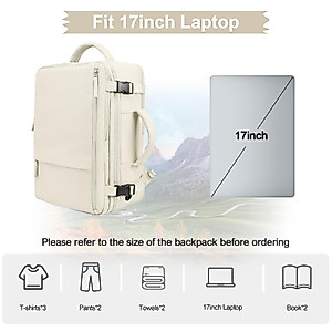 Hanples Travel Backpack for Women as Person Item Flight Approved, Large Carry On Backpack, 17.3 Inch Laptop Backpack, Waterproof Backpack, Hiking Backpack, Casual Bag (Beige)