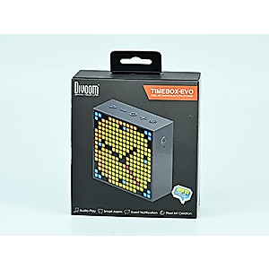 Divoom TimeBox Evo -- Pixel Art Bluetooth Speaker with 16x16 LED Display APP Control - Cool Animation Frame & Gaming Room Setup & Bedside Alarm Clock- Black