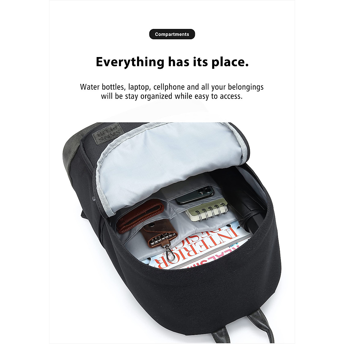 SansPeur BASEL Backpack, Casual Back Pack with Laptop Sleeve, designed for Work, Travel, School & College, Black