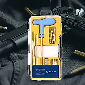 BoreKare Pistol Cleaning Kit for .22 .38/9mm .45 Caliber, Universal Handgun Cleaning Kit with T Handle, All in Portable Plastic Case
