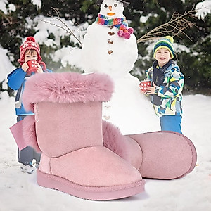FANTURE Toddler Snow Boots for Girls Boys Winter Warm Fur Lined Kids Non Slip Outdoor Shoes (Toddler/Little Kid) U421ELTX04-Pink-21