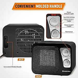 Comfort Zone Electric Retro Design Ceramic Space Heater, Adjustable Thermostat, 2 Heat Settings, Overheat Protection, Safety Tip-Over Switch, Portable for Home, Bedroom & Office Use, 1,500W, CZ470BKB