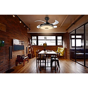Retractable Ceiling Fan with Light with Bluetooth Speaker Color Changing 36W 42 Inch Music Black Invisible Blades Hidden Bluetooth Ceiling Fan Fandelier Chandelier Light with Remote Control