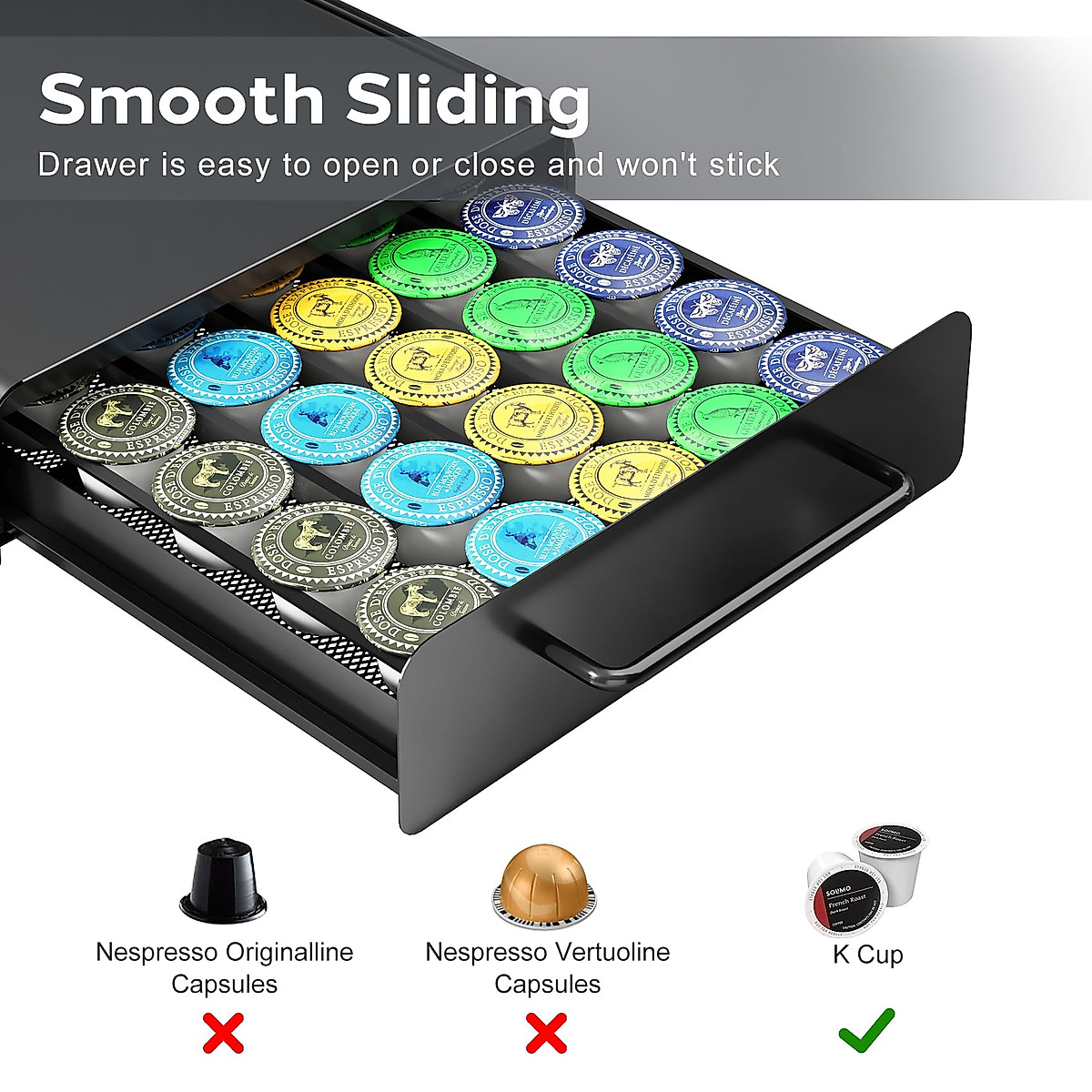 K Cup Holder(Gift Box), Smooth Sliding with Wheels Coffee Pod Holder Saving Space, Sturdy Metal K Cup Organizer Coffee Pot Storage Pull Out Drawer Load-Bearing 100 LBS, Birthday & Holiday Gifts