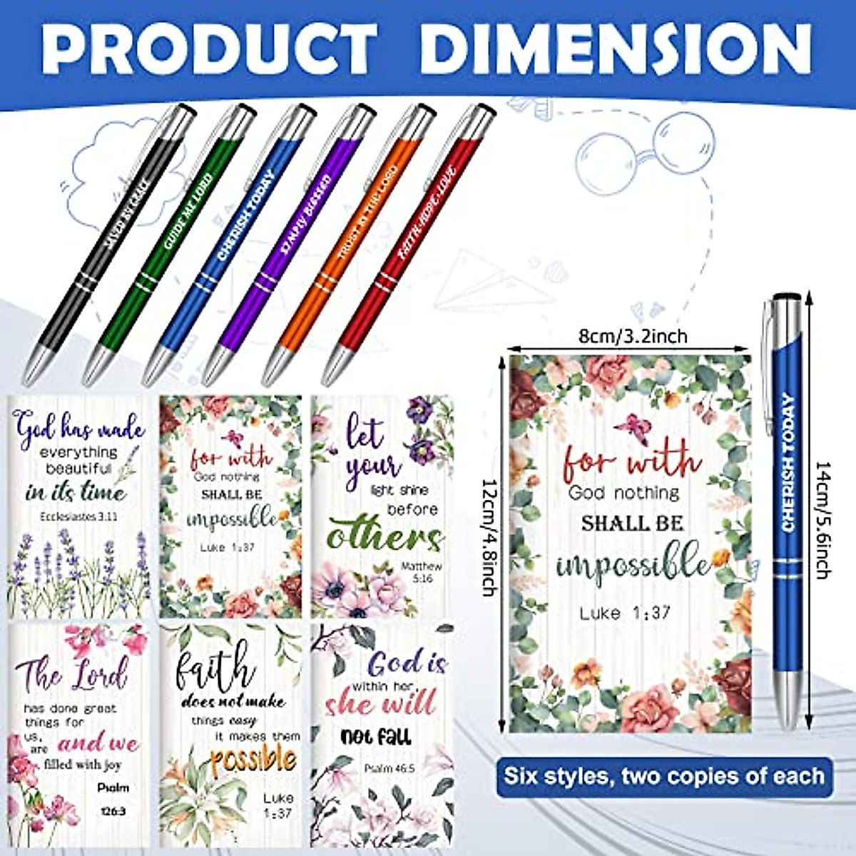 24 Pcs Verse Bible Pens Bible Notebook Bible Gifts Set Spiritual Journal for Women Floral Journal for Notebook Inspirational Bible Gifts for Women Man (Bible)