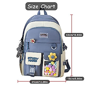 YGYCF Kawaii Backpack 5Pcs Set for Student with Cute Knot Accessories - School Bags for Teen Girls Back to School Supplies Essentials Aesthetic Bookbag, C Blue