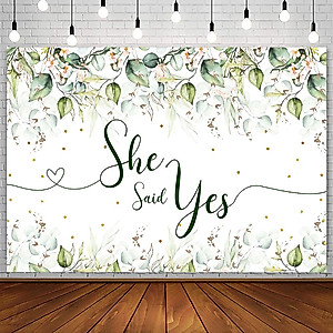 Sendy 7x5ft Bridal Shower Backdrop She Said Yes Greenery Eucalyptus Leaf Party Decorations Supplies Gold Glitter Wedding Bride to Be Engagement Photography Background Banner Cake Table Photo Props