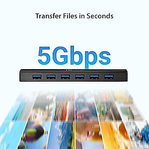 j5create 7-Port Powered USB 3.0 Data Hub with 3.3 ft Extended Cable [20W Power Adapter Included] for Mac, MacBook, Windows, Laptop, Surface, XPS, PC (JUH377)