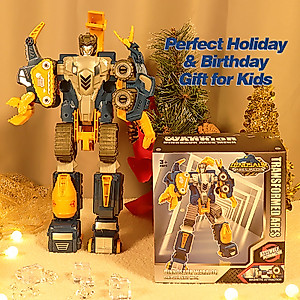 Toddler Construction Car Transform Set, 5pcs Dinosaur Rescue Robot with Magnetic Connectors, Assemble Building Trucks DIY STEM Toy, Holiday Birthday Present for Kids Boy Girl 3 4 5 6 7 Year