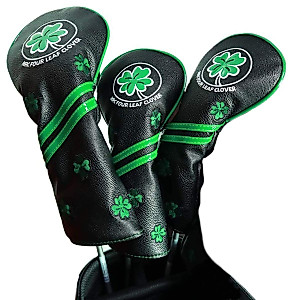 Golf Headcovers Club Covers for Driver Fairway Woods Hybrid Clover Lucky Protector Headcover PU Leather with Interchangeable Number Tag (135 Set, 3)