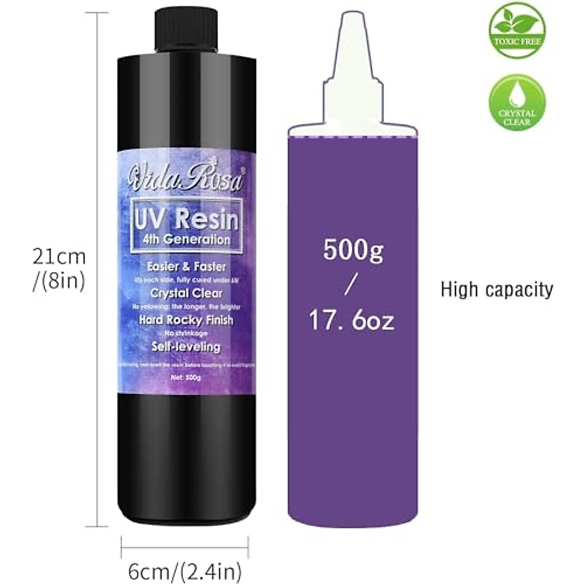 VidaRosa 500g UV Resin,Clear Hard Fastest Curing Epoxy Resin, Zero Yellowing Superb Transparency, Ultraviolet Solar Curing Resin Glue for Molds Jewelry Making Pendants Earrings Bracelets Crafts DIY