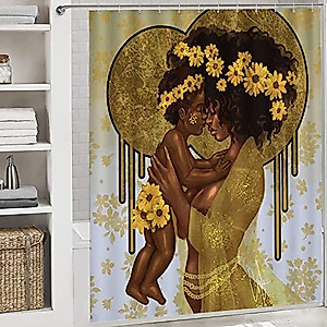 African Black Women Bathroom Shower Curtain Sets with Rugs, Black Girl Shower Accessories and Bathroom Decor,70.9" Length 4-Piece Set - 1 Shower Curtain & 3 Toilet Mat and Lid Cover