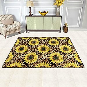 Leopard Area Rugs,Sunflowers Leopard Rug,Rugs Non Slip Bath Rug Carpet Soft Rugs Decor for Kitchen Bedroom Dining Home Room 36"X24"