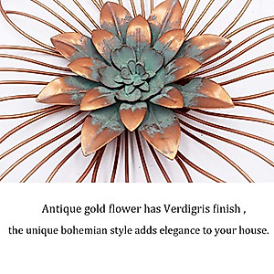 Funerom Metal Floral Wall Decoration Flower Wall Decor(Copper 11.75x1.2x11.75 inches)