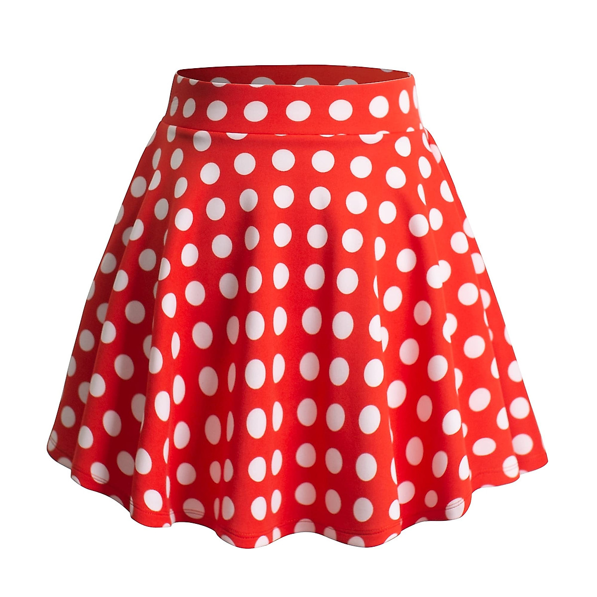 MBJ WB211 Women's Basic Versatile Stretchy Flared Skater Skirt for Girl S RED_Polka