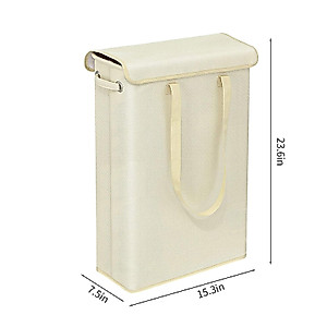 Generic Laundry Basket with Lid, 45L Large Laundry Hamper, Laundry Basket with Handles, Slim Laundry Basket for Corner Dorm, White