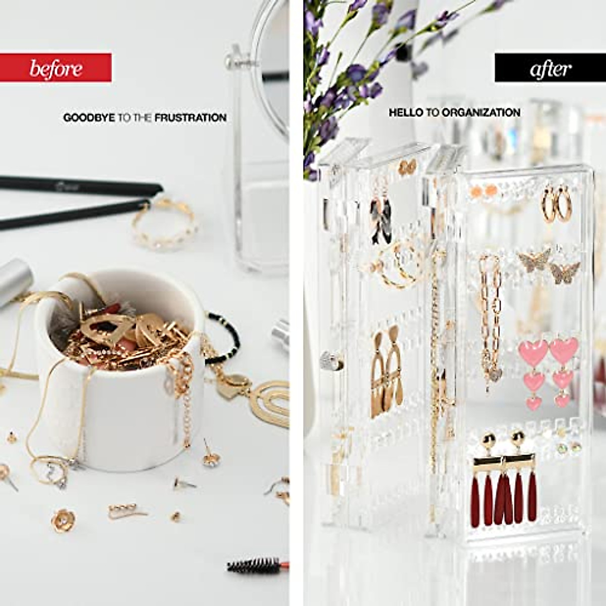 Sagler Jewelry Organizer - 6-Tier Earring Holder Rack For 140 Pairs - Compact Stand For Jewelry - Clear Acrylic Necklace Holder - Foldable & Freestanding Table Top Jewelry Holder - 11.57x4.8x3.46