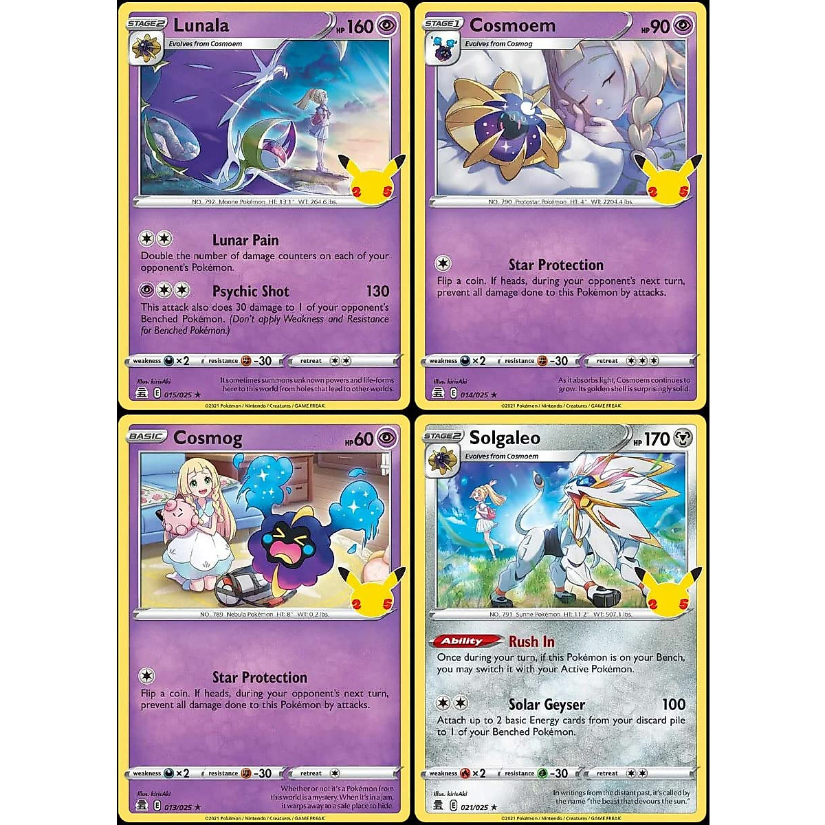 Solgaleo & Lunala - Pokemon Celebration 4 Card Lot - Legendary Holo Foil - 015/025 & 021/028