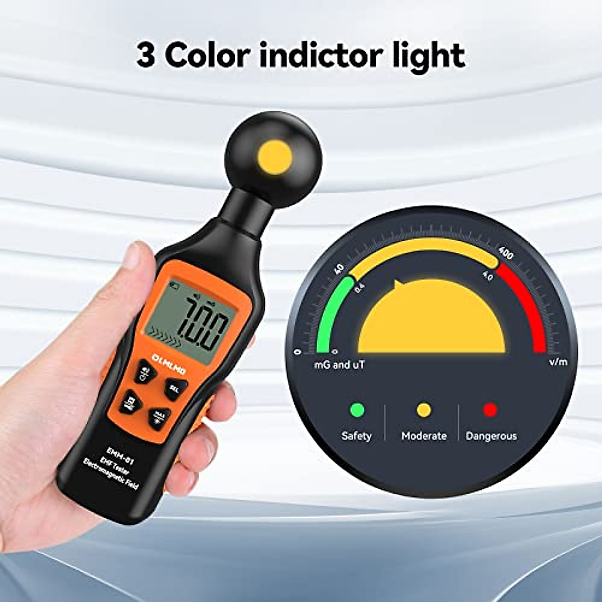 Olmlmo Emf Meter Ghost Hunting Equipment Radiation Detector Digital Electromagnetic Field Radiation Detector Digital LCD Emf Detector Tester for Home Emf Inspections Office Outdoor Ghost Hunting