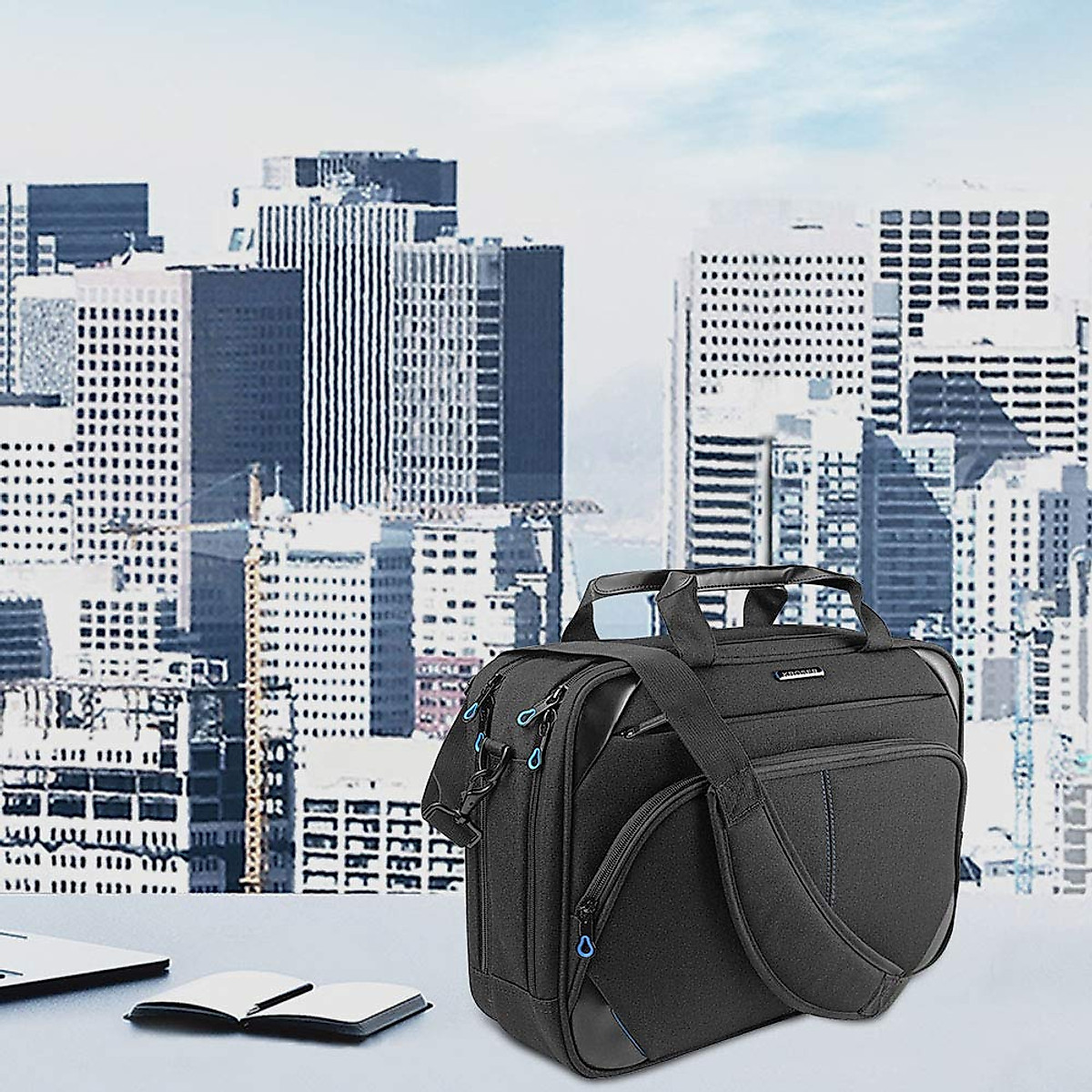 KROSER Laptop Bag 15.6 Inch Laptop Briefcase Laptop Messenger Bag Water Repellent Computer Case Laptop Shoulder Bag Durable Tablet Sleeve with RFID Pockets for Business/College/Women/Men-Black/Blue
