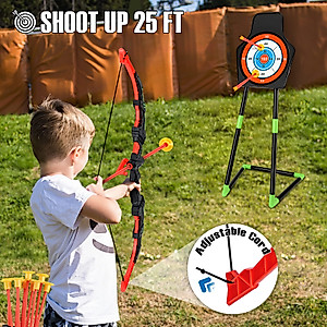 OWNONE 1 Bow and Arrow for Kids 4-6-8-12 Years Old, Archery Toy Set for Boys with LED Lights - Includes 2 Bows, 20 Suction Cup Arrows, 2 Quivers & Standing Target, Outdoor Toys for Kids Boys Girls