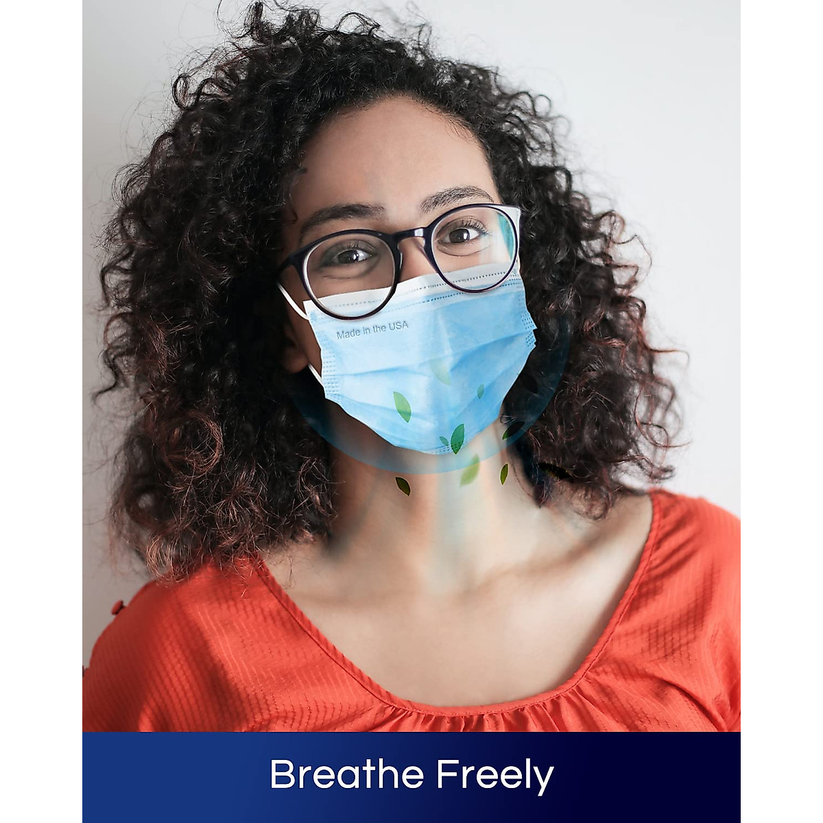 MAVINA Adult Face Masks Disposable Made in USA, 3 Ply Face Mask Breathable ASTM Level 2 Disposable Face Masks for Adults Women Men, Blue Facemask 50 Pack