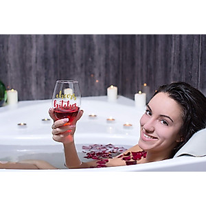 Cheers Bitches Funny 15oz Stemless Crystal Wine Glass - Fun Wine Glasses with Sayings Gifts for Women