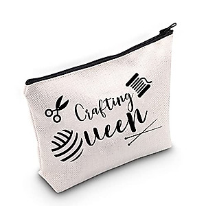 G2TUP Crafting Gift Craft Lover Gift Crafting Queen Cosmetic Bag Crafter Travel Make Up Pouch With Zipper (Crafting Queen White Bag)