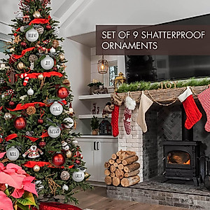 Christmas Tree Ornaments with Buffalo Plaid Bows - Set of 9 Shatterproof Balls Ornaments Xmas Tree Decorations with Blessed Words, Holiday Balls Rustic Farmhouse Decor for Christmas Party