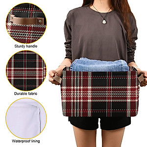 ALAZA Decorative Basket Rectangular Storage Bin, Red Black and White Plaid Organizer Basket with Leather Handles for Home Office