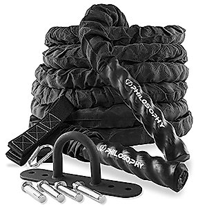 Philosophy Gym 40 Foot Exercise Battle Rope 2 Inch Diameter with Cover and Anchor Kit