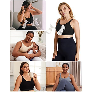 Momcozy Hands Free Pumping Bra, Adjustable Breast-Pumps Holding and Nursing Bra, Suitable for Breastfeeding-Pumps by Lansinoh, Philips Avent, Spectra, Evenflo and More Black